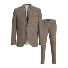 Jack & Jones Anzug JACK & JONES "JPRFRANCO Extra schmal, pflegeleicht, stilvoll mit fallendem Revers", Herren, Gr. 46, N-Gr, morel, Web, Obermaterial: 78% Polyester, 17% Viskose, 5% Elasthan, unifarben, slim fit, Anz&uuml;ge, Materialmix, slim fit