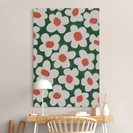 Bilderwelten Akustikbild | Wandbild schallabsorbierend - Bl&uuml;mchenmuster Orange und Gr&uuml;n