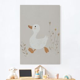 Bilderwelten Akustikbild | Wandbild schallabsorbierend - Spazierende Ente auf Beige