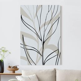 Bilderwelten Akustikbild | Wandbild schallabsorbierend - Pflanzenlinien Schwarz und Beige
