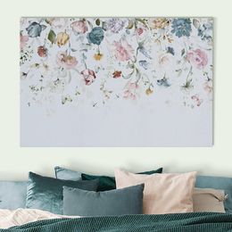 Bilderwelten Akustikbild | Wandbild schallabsorbierend - Rankende Blumen mit Schmetterlingen Aquarell