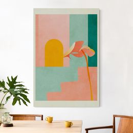 Bilderwelten Akustikbild | Wandbild schallabsorbierend - Blume und Treppe in Pastell