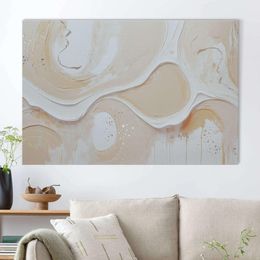 Bilderwelten Akustikbild | Wandbild schallabsorbierend - Abstrakte Malerei Beige und Gold
