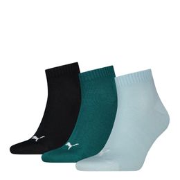 Kurzsocken Puma "Puma UNISEX QUARTER PLAIN 3P", Damen, Gr. 35-38, emerald ice, fresh water, Baumwollmischung, elastisch, Socken, Atmungsaktiv, Rippenb&uuml;ndchen, weiche Baumwollmischung