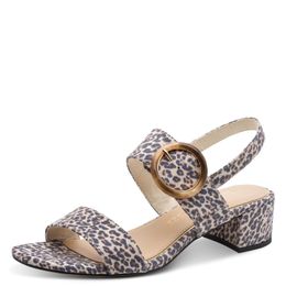 Sandalette Marco Tozzi, Damen, Gr. 37, leo, Textil, Veloursleder, Schuhe Sandalette, Blockabsatz, Riemchensandale, Festtagsschuh mit gro&szlig;er Zierschnalle