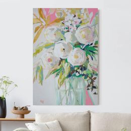 Bilderwelten Akustikbild | Wandbild schallabsorbierend - Strau&szlig; mit wei&szlig;en Bl&uuml;ten