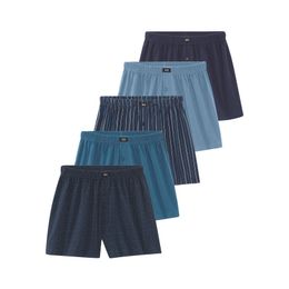 H.I.S. Weiter Boxer H.I.S "Herren Boxer", Herren, Gr. 3 (XS), 5 Stk., blau, navy, hellblau, navy, blau, gestreift, navy, blau, bedruckt, Jersey, Obermaterial: 95% Baumwolle, 5% Elasthan, unifarben, bequem, Unterhosen, weite Passform, Komfortbund, aus Baumwoll-Stretch