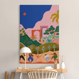 Bilderwelten Akustikbild | Wandbild schallabsorbierend - Tanzende Frauen in Tropenlandschaft