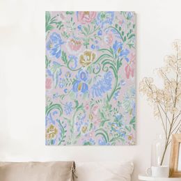 Bilderwelten Akustikbild | Wandbild schallabsorbierend - Gemaltes Blumenmuster auf Rosa