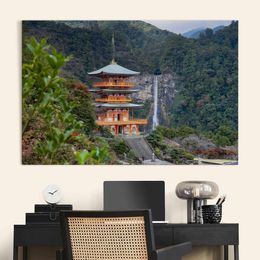 Bilderwelten Akustikbild | Wandbild schallabsorbierend - Japan Tempel und Wasserfall