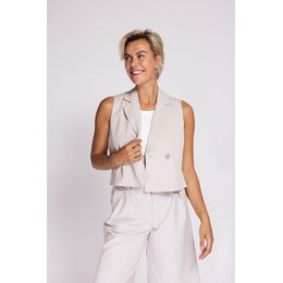 Anzugweste Zhrill "RUE Anzugweste", Damen, Gr. L, sand, Web, Obermaterial: 85% Baumwolle, 15% Leinen, unifarben, l&auml;ssig geschnitten h&uuml;ftbedeckend, V-Ausschnitt, Westen Anzugweste, Sommer-Weste mit Reverskragen