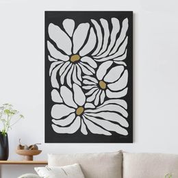 Bilderwelten Akustikbild | Wandbild schallabsorbierend - Wei&szlig;e Matisse Bl&uuml;ten auf Schwarz