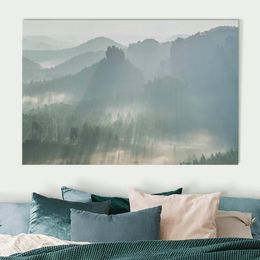 Bilderwelten Akustikbild S&auml;chsische Schweiz Sonnenstrahlen im Morgennebel