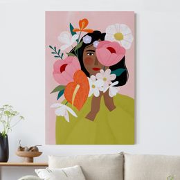 Bilderwelten Akustikbild | Wandbild schallabsorbierend - M&auml;dchen mit leuchtenden Blumen