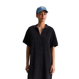 Marc O'Polo Polokleid MARC O'POLO DENIM, Damen, Gr. XL, N-Gr, schwarz (blau depths), Frottee;Jersey, Obermaterial: 100% Baumwolle, regular fit knieumspielend, V-Ausschnitt, Kleider, Frottee-Polokleid regular aus Organic Cotton