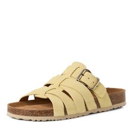 Pantolette Tamaris, Damen, Gr. 36, gelb, Veloursleder, unifarben, Basic, Schuhe Pantolette, Schlupfschuh, Hausschuh, Sommerschuh mit Veloursleder-Fu&szlig;bett