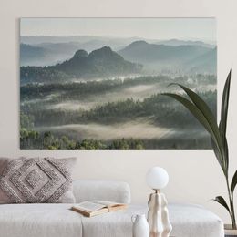 Bilderwelten Akustikbild | Wandbild schallabsorbierend - S&auml;chsische Schweiz Waldlandschaft im Morgennebel