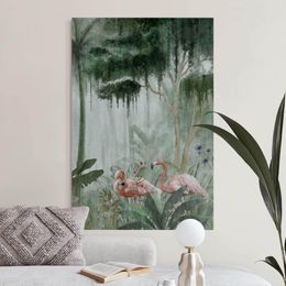 Bilderwelten Akustikbild | Wandbild schallabsorbierend - Flamingos im Dschungel