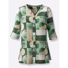 WITT Damen Druckbluse im figurumspielden Schnitt, khaki-pistazie-bedruckt, Gr&ouml;&szlig;e 44