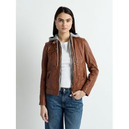 Lederjacke Mustang "31020148", Damen, Gr. S, braun (cognac), Obermaterial: 100% Lammleder. Innenfutter: 90% Baumwolle, 10% Polyester. Futter: 100% Polyester. Kapuze: 70% Baumwolle, 30% Polyester, Jacken