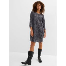 bonprix Kurzes Shirtkleid in Strickoptik, grau, Gr.32/34 (XS), Trendiges Shirtkleid in Strickoptik mit Druck und 3/4 &Auml;rmeln, 75% Polyester