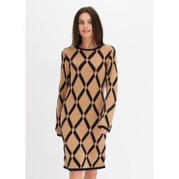 bonprix Strickkleid mit Rautenmuster aus Federgarn, braun, Gr.40/42 (M), schickes Strickkleid mit Rautenmuster aus Federgarn