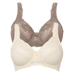 Minimizer-BH bonprix "Minimizer-BH mit gepolsterten Tr&auml;gern (2er Pack)", Damen, Gr. 95, Cup D, beige (creme, taupe), Obermaterial: 80% Polyamid, 20% Elasthan. Futter: 100% Baumwolle. Spitze: 87% Polyamid, 13% Elasthan, BHs Minimizer-BH, Minimizer-Passform, mit gepolsterten Tr&auml;gern, mit edler Spitze