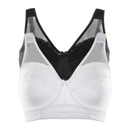 Entlastungs-BH bonprix, Damen, Gr. 85, Cup F, wei&szlig; (wei&szlig;, schwarz), Obermaterial: 86% Polyamid, 14% Elasthan. Futter: 100% Baumwolle. Spitze: 87% Polyamid, 13% Elasthan, unifarben, BHs Entlastungs-BH, im praktischen 2er-Pack, mit breiten, gepolsterten Tr&auml;gern