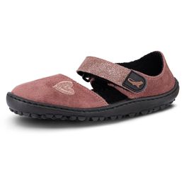 Barfu&szlig;schuh Leguano "LEGUANITO JARINA", Kinder, Gr. 25, rot (hellrot), Textil, meliert, Schuhe Barfu&szlig;schuh, Halbschuh, Bequemschuh mit Glitzer und Herzapplikation