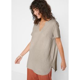 Longtunika bonprix, Damen, Gr. 50, grau (steingrau), Obermaterial: 100% Baumwolle, regular fit, Tuniken Longtunika, f&uuml;r entspannten Look, Regular Fit, Kurzarm-Design