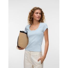 V&eacute;ro Moda Kurzarmshirt VERO MODA "VMCHLOE CS SHORT U-NECK NOOS", Damen, Gr. L, ice water, Jersey, Obermaterial: 95% Baumwolle, 5% Elasthan, unifarben, normal, tiefer Rundhals, Shirts, Baumwollmischung