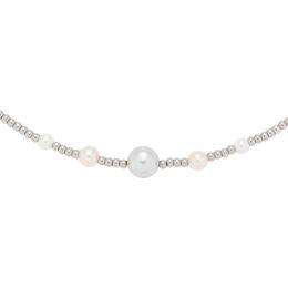 Kette ohne Anh&auml;nger Leonardo "Halskette Elsana", beige (edelstahlfarben, wei&szlig;, natur, grau), Halsketten, Damen, Edelstahl Perlen, L: 50 B: 6mm, Edelstahl, Perlen, mit Perle (imitiert), B:6mm