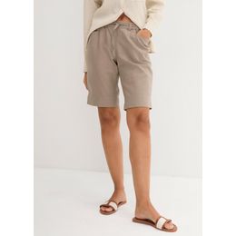 Bermudas bonprix, Damen, Gr. 36, N-Gr, taupe, Web, Obermaterial: 55% Leinen, 45% Baumwolle, unifarben, regular fit kniefrei, Hosen Bermudas, im sommerlichen Leinen-Mix, mit elastischer Bund mit Bindeband