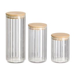 Vorratsglas zeller PRESENT, braun (transparent, bambus), Bambus, Glas, Lebensmittelaufbewahrungsbeh&auml;lter, aus Borosilikat mit raffinierten Rillen