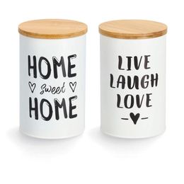Vorratsdose zeller PRESENT "Quotes", wei&szlig;, B:10,5cm H:16,5cm L:10,5cm, Bambus, Metall, Lebensmittelaufbewahrungsbeh&auml;lter, Vorratsdose, moderner Schriftzug, mit Bambusdeckel, 1000 ml