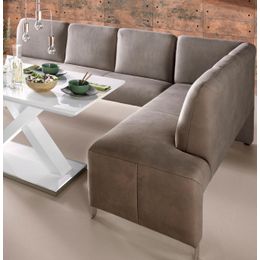 Essbank exxpo - SOFA FASHION "Intenso, modern, wahlweise in Leder oder Textil, 264/197 cm (B/T)", grau (taupe), B:264cm H:91cm T:197cm, NaturLeder;Strukturstoff (Zusammensetzung: Polyester 100%);Luxus-Microfaser (Zusammensetzung: Aufgeflockte 100% Polyester Schicht mit Pr&auml;gung);Cord (Zusammensetzung: Polyester 100%), Sitzb&auml;nke, Essbank, hohe Bodenfreiheit, frei im Raum stellbar, hoher Sitzkomfort