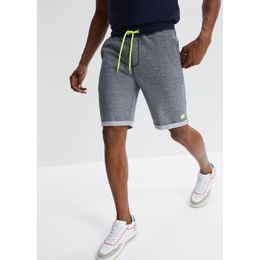 Sweatbermudas bonprix, Herren, Gr. 56/58, N-Gr, dunkelblau, neongelb meliert, Sweatware, Obermaterial: 60% Baumwolle, 40% Polyester, regular fit, Hosen, aus Baumwolle und Polyester, Regular Fit, mit Print-Design