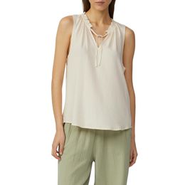 Blusentop QS, Damen, Gr. 42, beige (light sand), Obermaterial: 100% Viskose, unifarben, loose fit taillenbedeckt, Rundhals, Blusen Blusentop, mit R&uuml;schen Kragen