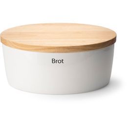 Brotkasten CONTINENTA, wei&szlig;, B:23cm H:15,5cm L:36cm, Keramik, Lebensmittelaufbewahrungsbeh&auml;lter, Brotkasten, Brottopf, mit Holzdeckel, auch als Brotschneidbrett nutzbar