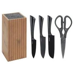 Messerblock Wenko "Modell Mera mit Messerset & Schere", braun (dunkelbraun), B:10cm H:22cm L:10cm, Messerbl&ouml;cke, Messerblock, rostfreier Edelstahl und ger&auml;ucherter Bambus, FSC-zertifiziert