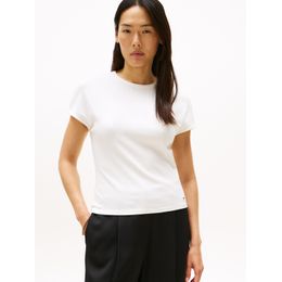 Kurzarmshirt Tommy Hilfiger "5X2 RIB SLIM C-NK CAP SLV TEE", Damen, Gr. XXXL(46), beige (ivory silk), Single Jersey, Obermaterial: 95% Viskose, 5% Elasthan, unifarben, slim fit, Rundhals, Shirts