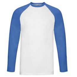 Fruit of the Loom - "Valueweight" T-Shirt f&uuml;r Herren - Baseball Lang&auml;rmlig (Wei&szlig;/K&ouml;nigsblau)