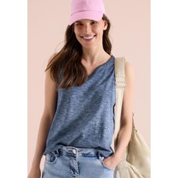 Shirttop Cecil, Damen, Gr. XXL (46), blau (universal blau), Web, 100% Baumwolle, meliert, comfort fit normal, Rundhals, abgesteppt, Tops Shirttop, aus reiner Baumwolle