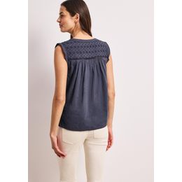 Blusentop Street One, Damen, Gr. 38, tempest blau, Web, Obermaterial: 100% Baumwolle, unifarben, tailliert h&uuml;ftbedeckend, Rundhals, R&uuml;schen, Blusen Blusentop, Blustentop mit Split Neck und Shiffleydetails