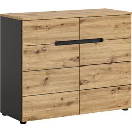 Kommode Home Affaire "REHAT, TOPSELLER, Breite 100cm, 2 T&uuml;ren, 2 Schubk&auml;sten, 4 F&auml;cher", grau (basalt grau, artisan eiche nachbildung), B:100cm H:81cm T:40cm, Sideboards, Kommode, Schuhschrank, Schuhkommode, Garderobenschrank, Anrichte