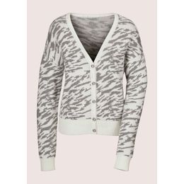 Madeleine Mode Strickjacke MADELEINE "Strickjacke Modischer Cardigan mit V-Ausschnitt", Damen, Gr. 34, wei&szlig; (wollwei&szlig;, steingrau, melange), Obermaterial: 51% Viskose CV. 26% Polyester PES. 23% Polyamid PA., Modern, normal, V-Ausschnitt, Strickjacken Strickjacke