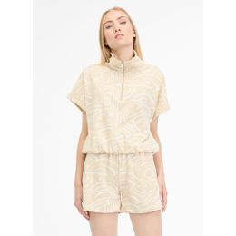 Sweatshirt Ragwear "IZZARA TOP PRINT", Damen, Gr. L (40), beige, Sweatware, Obermaterial: 50% Baumwolle, 50% Polyester, bedruckt, regular fit taillenlang, Rundhals, angeschnitten, Sweatshirts Sweatshirt, mit Stehkragen und Rei&szlig;verschluss im Troyer-Stil