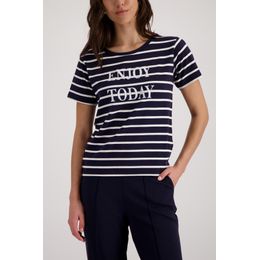T-Shirt monari, Damen, Gr. 34, marine ger, Web, Obermaterial: 47% Baumwolle, 47% Modal, 6% Elasthan, geringelt, regular fit taillenbedeckt, Rundhals, eingesetzt gerader Abschluss, Shirts T-Shirt, Regular fit mit Streifen