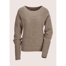 Madeleine Mode Longpullover MADELEINE "Pullover Langarm Pullover mit U-Boot-Ausschnitt", Damen, Gr. 36/38, grau (silbergrau, wollwei&szlig;, melange), Obermaterial: 25% Alpaka WP. 25% Polyamid PA. 25% Schurwolle WV. 25% Viskose CV., Modern, normal, U-Boot-Ausschnitt, Pullover Longpullover