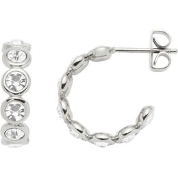 Paar Creolen Leonardo "Ohrringe Cremona", silber (edelstahlfarben, kristallwei&szlig;, kristallwei&szlig;), Ohrringe, Damen, 4mm, Edelstahl, mit Zirkonia (synth.)